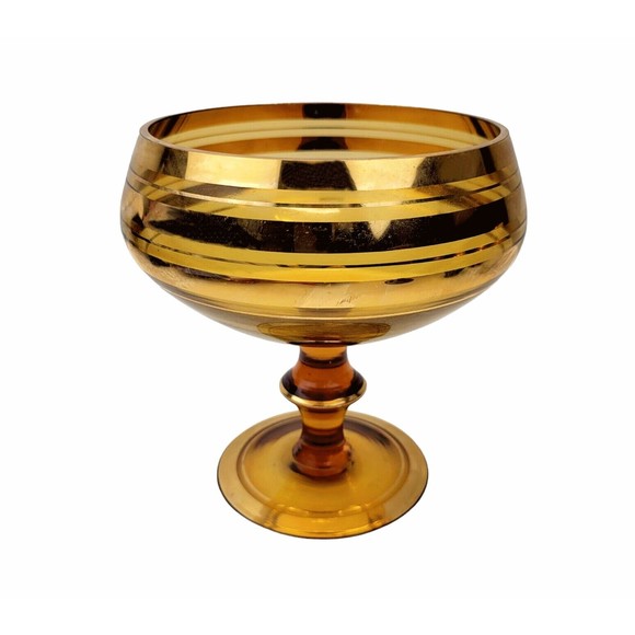 Unbranded | Dining | Vintage Footed Amber Gold Glass Compote W Gold ...